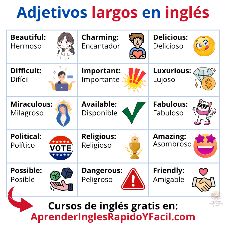 Adjetivos largos en inglés - Aprender Inglés Rápido y Fácil